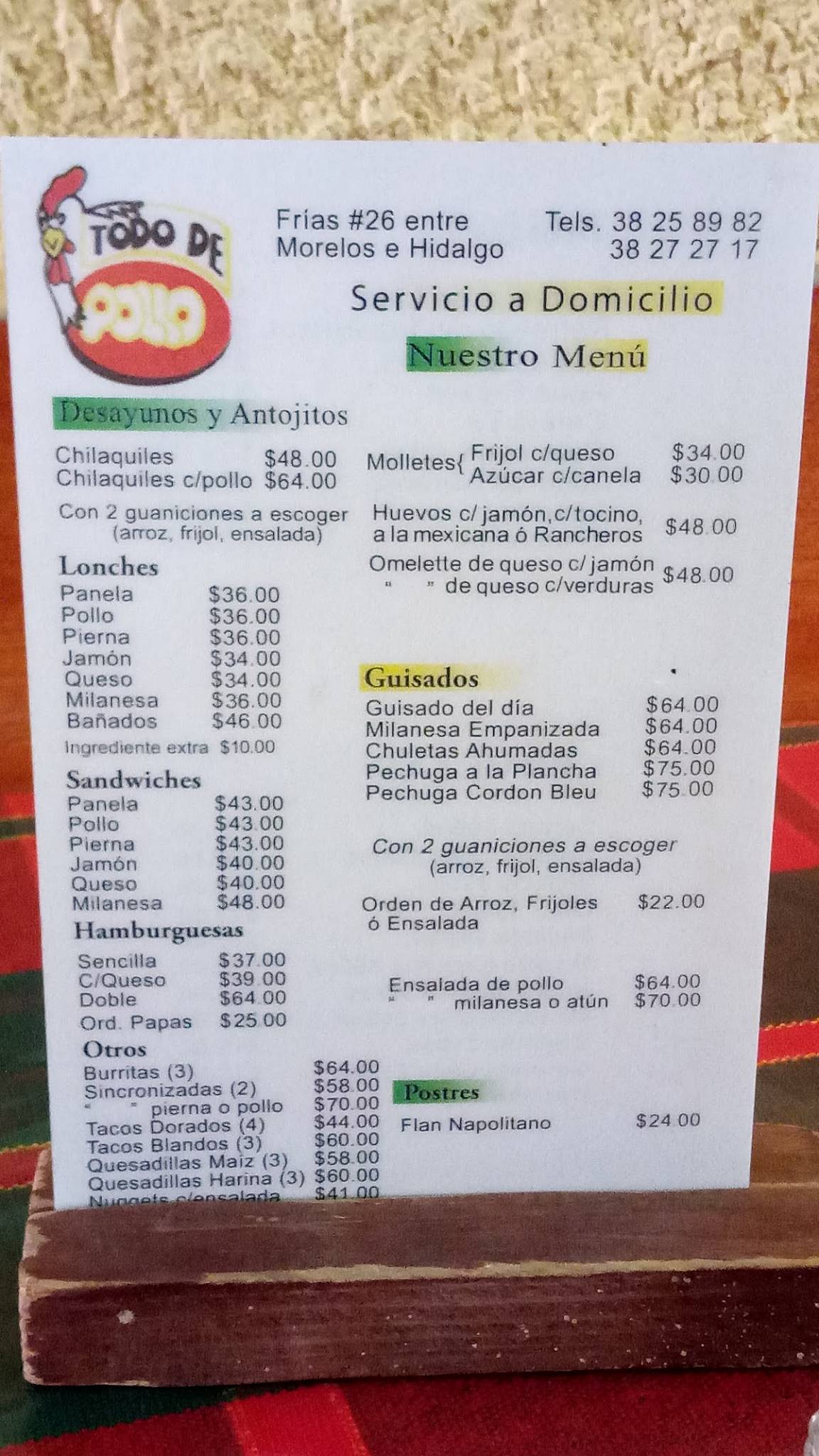 Carta del restaurante Todo del pollo, Guadalajara