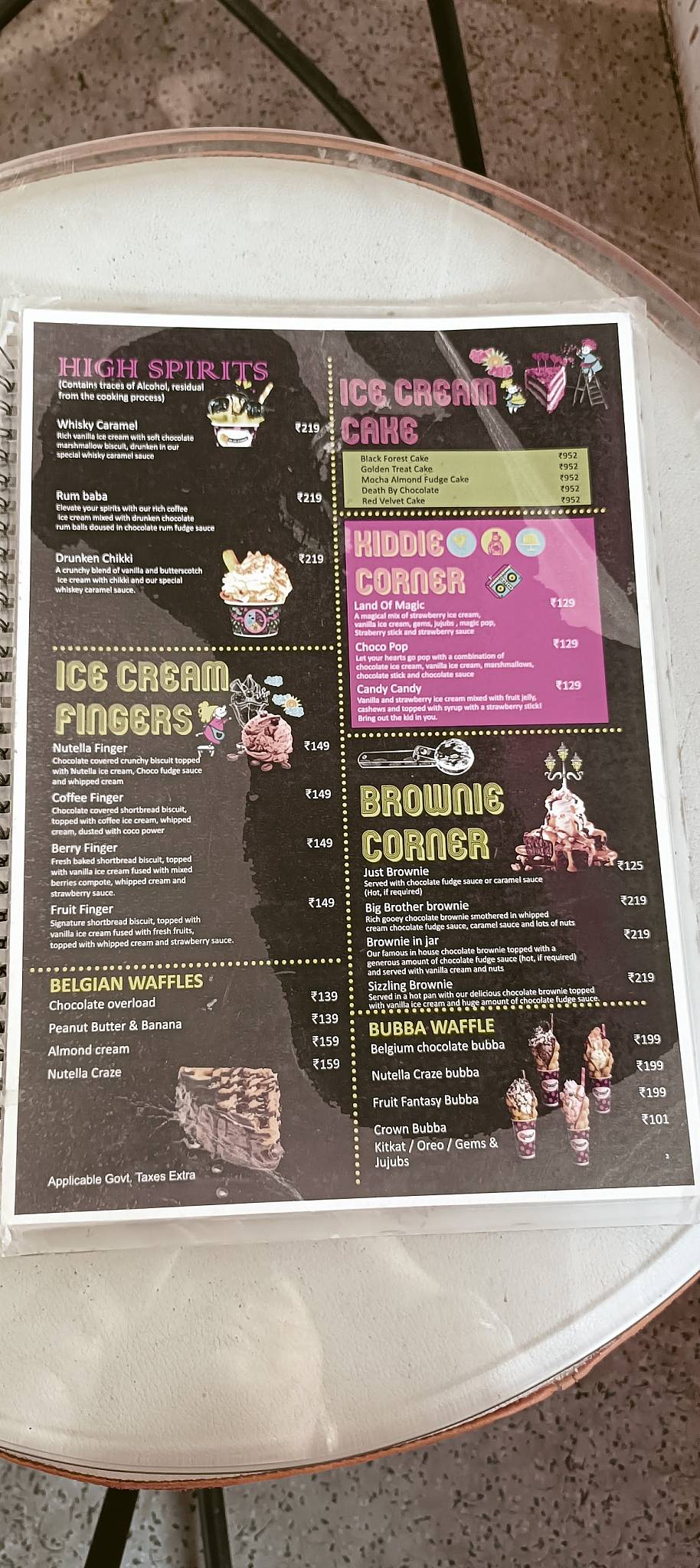 Menu at Tollgate - the eating house, Karimnagar