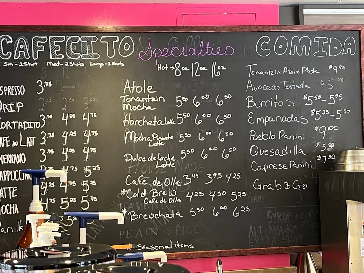 Menu at Tonantzin Casa de Café cafe, Boulder