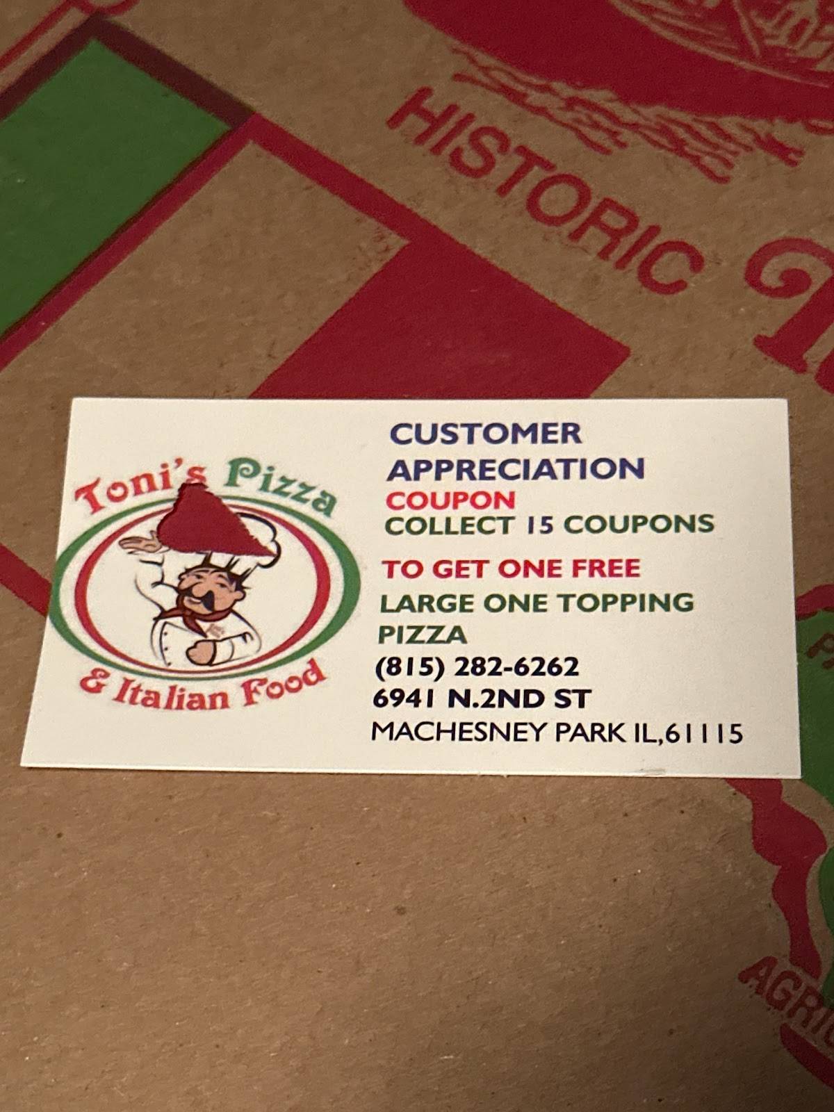 Menu at Toni's Pizza & Italian food pizzeria, Machesney Park