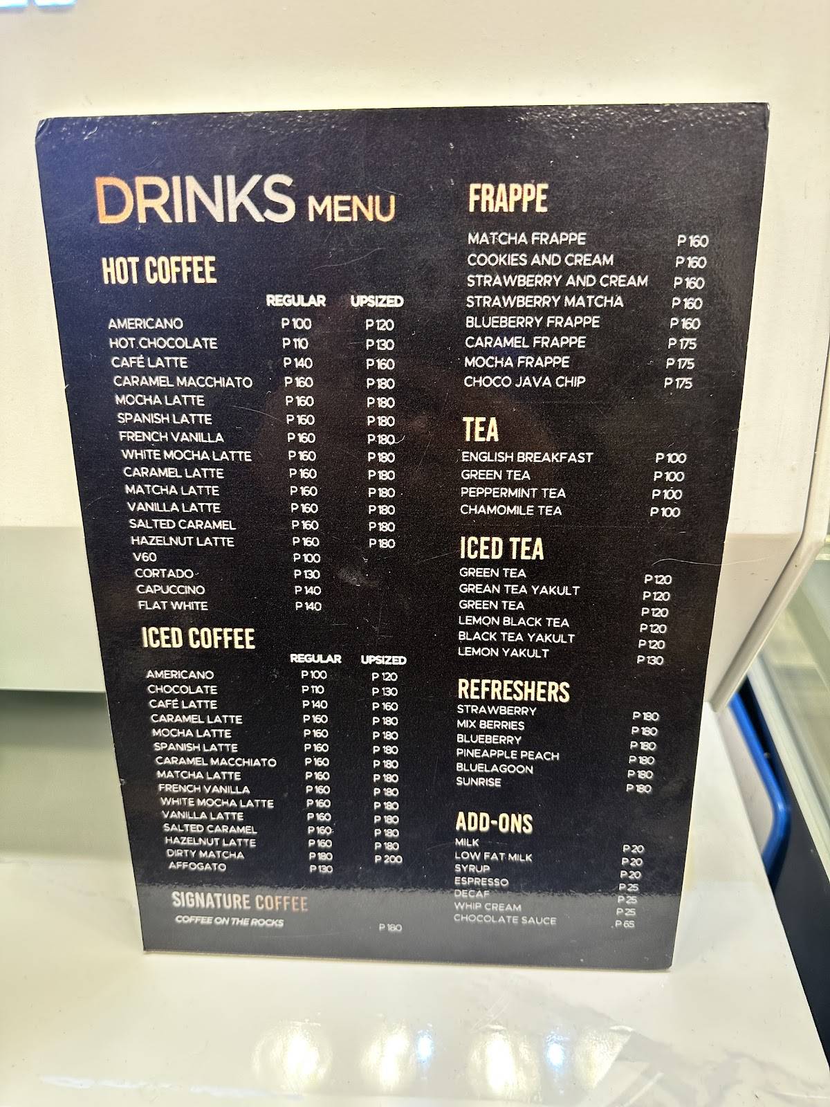 Menu at Top Tier Coffee, Quezon City