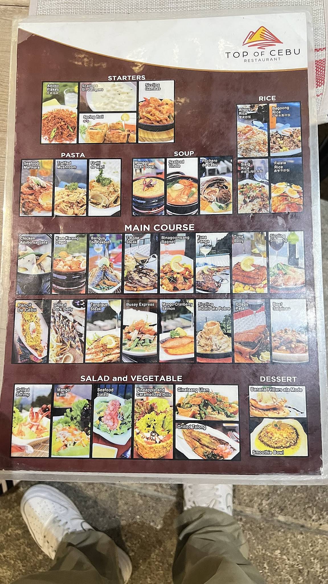 Menu at Top of Cebu restaurant, Cebu City