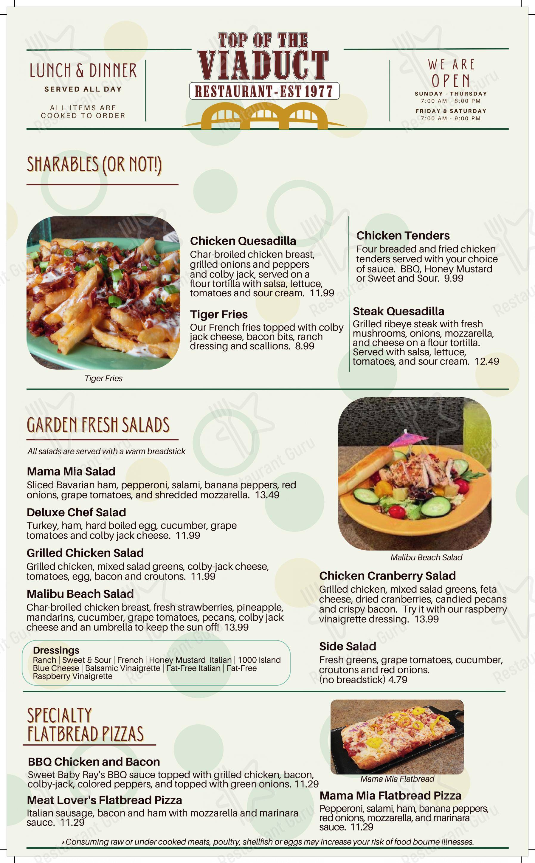Menu at Top of the Viaduct Restaurant & Catering, Massillon
