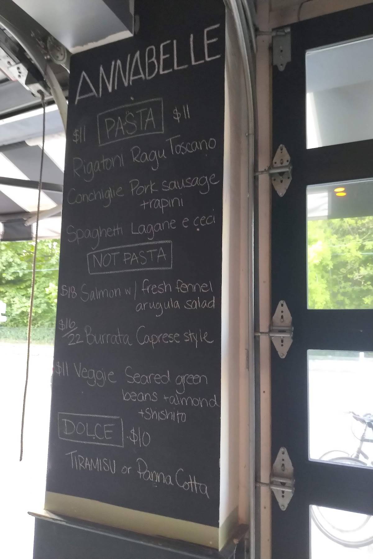 Menu at Annabelle Pasta Bar, Toronto
