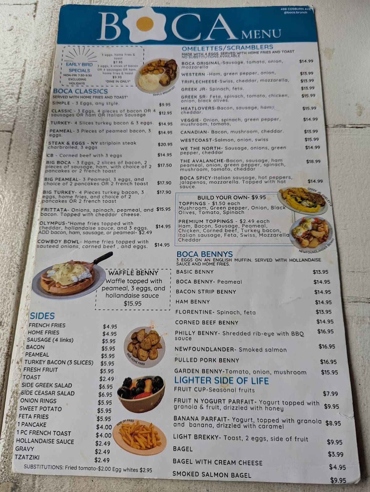 Menu at BOCA Brunch On Cosburn Avenue restaurant, Toronto