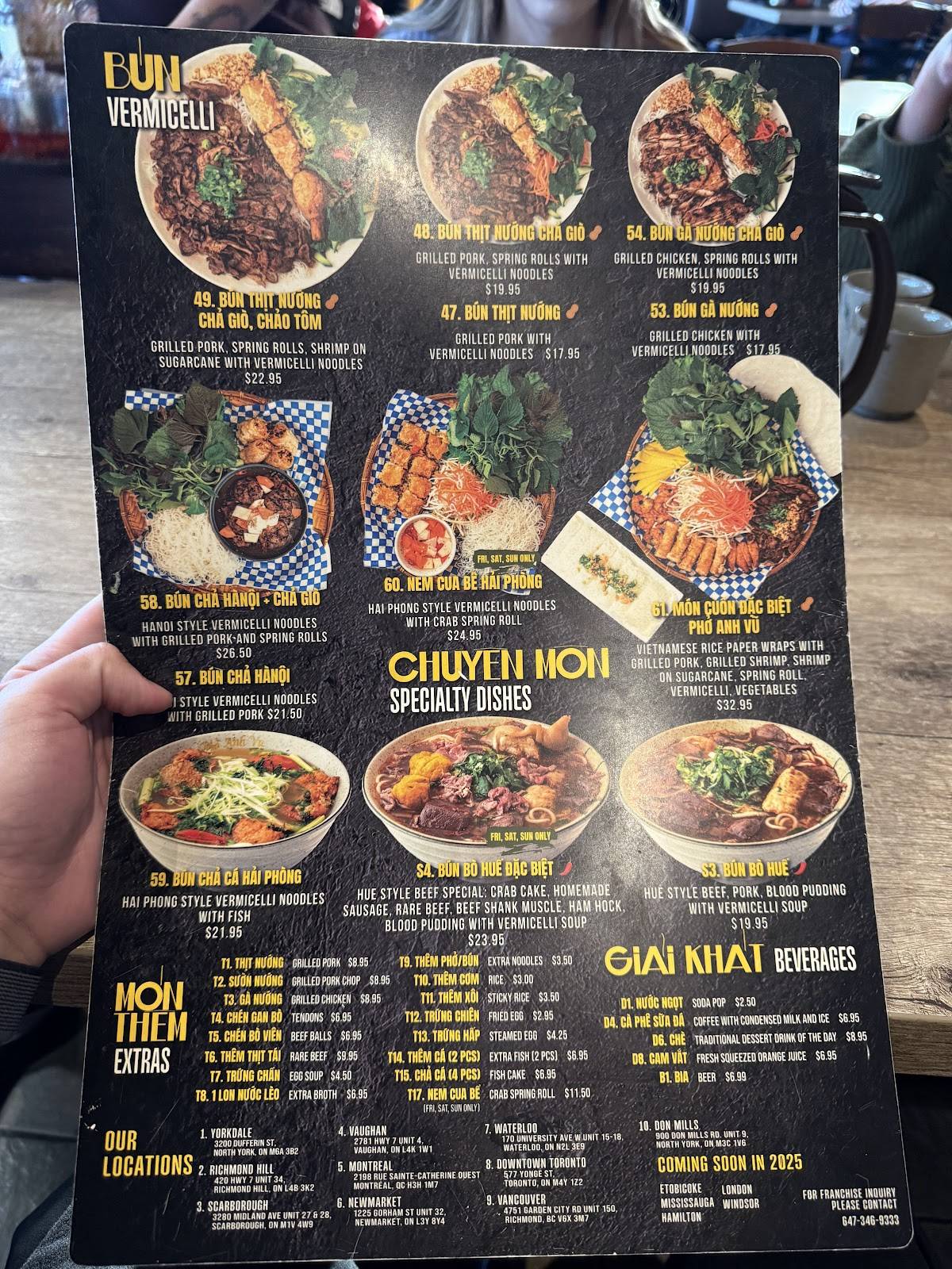 Menu at Pho Anh Vu restaurant, Toronto, Dufferin St