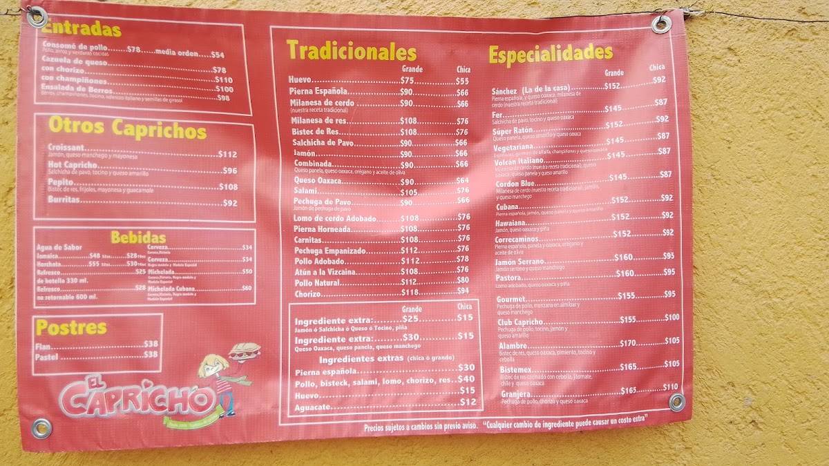 Carta del restaurante Tortas El Capricho, Ciudad del México, Cda ...
