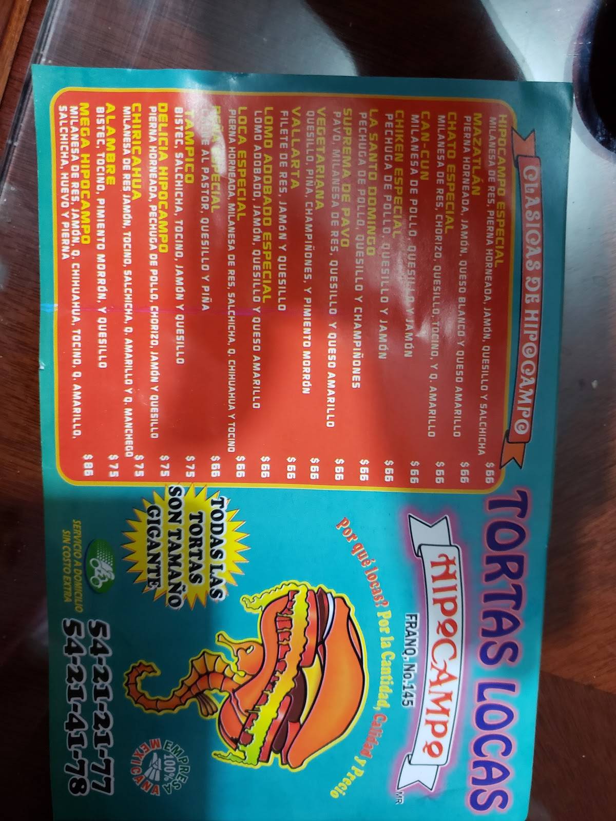 Carta del restaurante Tortas Locas Hipocampo, Mexico, Papalotl 170