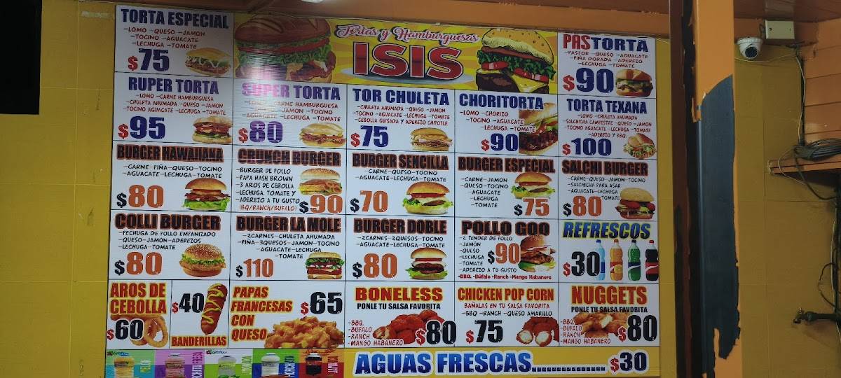 Carta del restaurante Tortas isis, Chihuahua