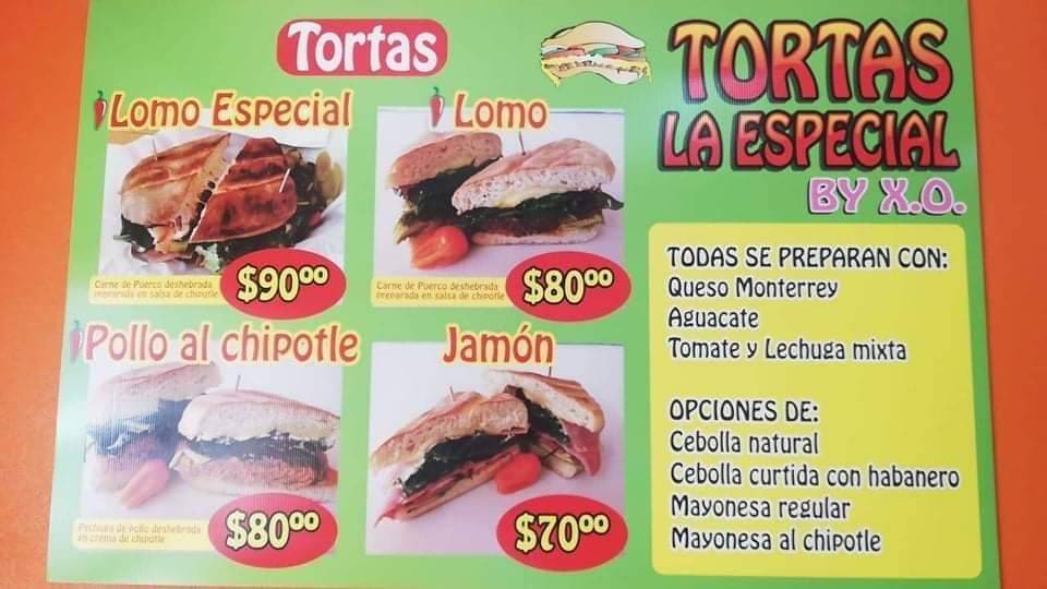 Carta del restaurante Tortas la especial by X.O., Ensenada
