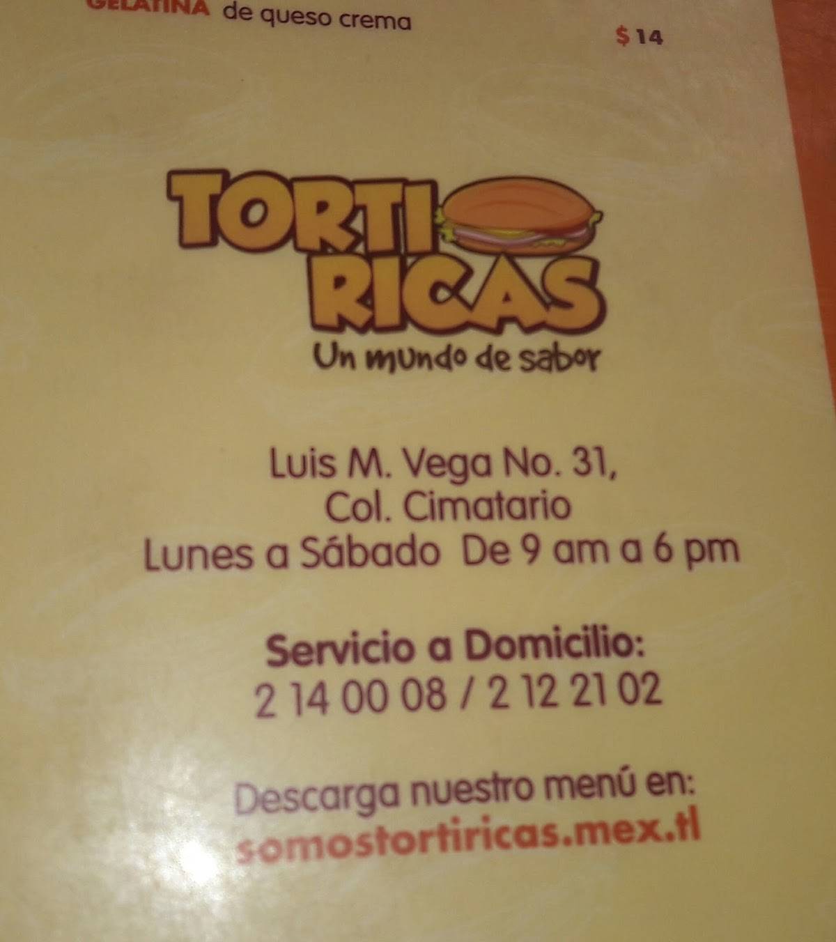 Carta del restaurante Torti-Ricas, Santiago del Querétaro, Calle Luis M ...