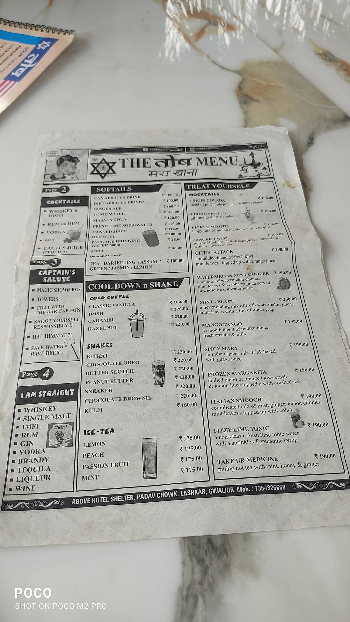 Menu at Tosh by Captain's Cafe, Gwalior