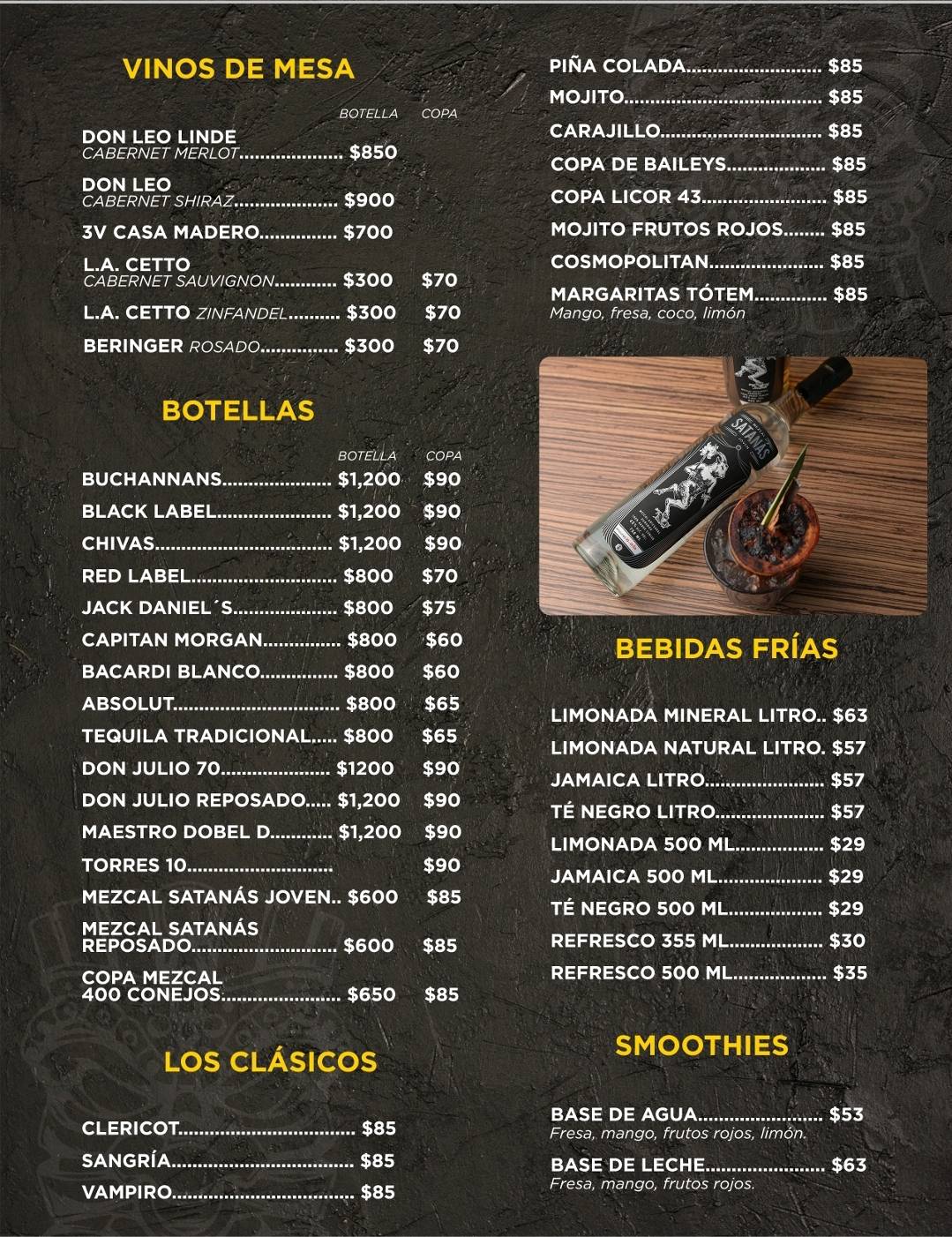 Carta del restaurante Tótem Norte, Saltillo