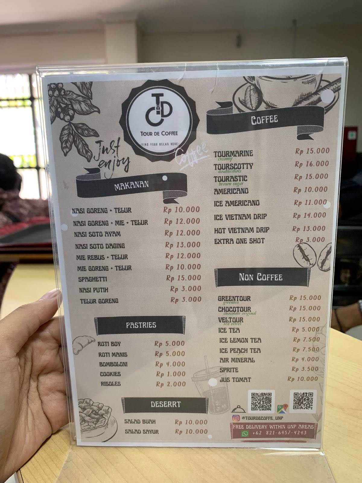 Menu at Tour de' Coffee, Padang