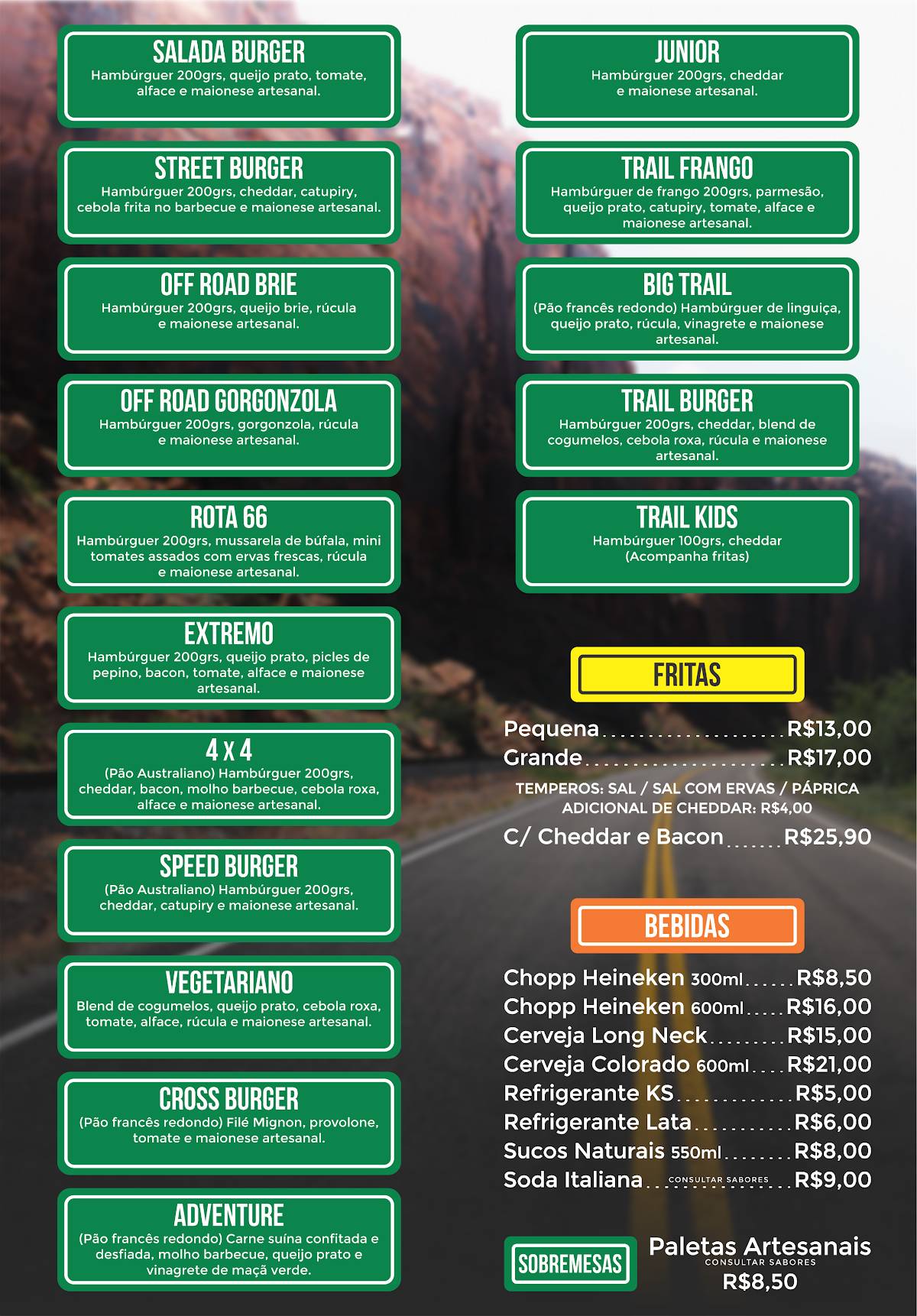 Menu em Trail Burger restaurante, Americana