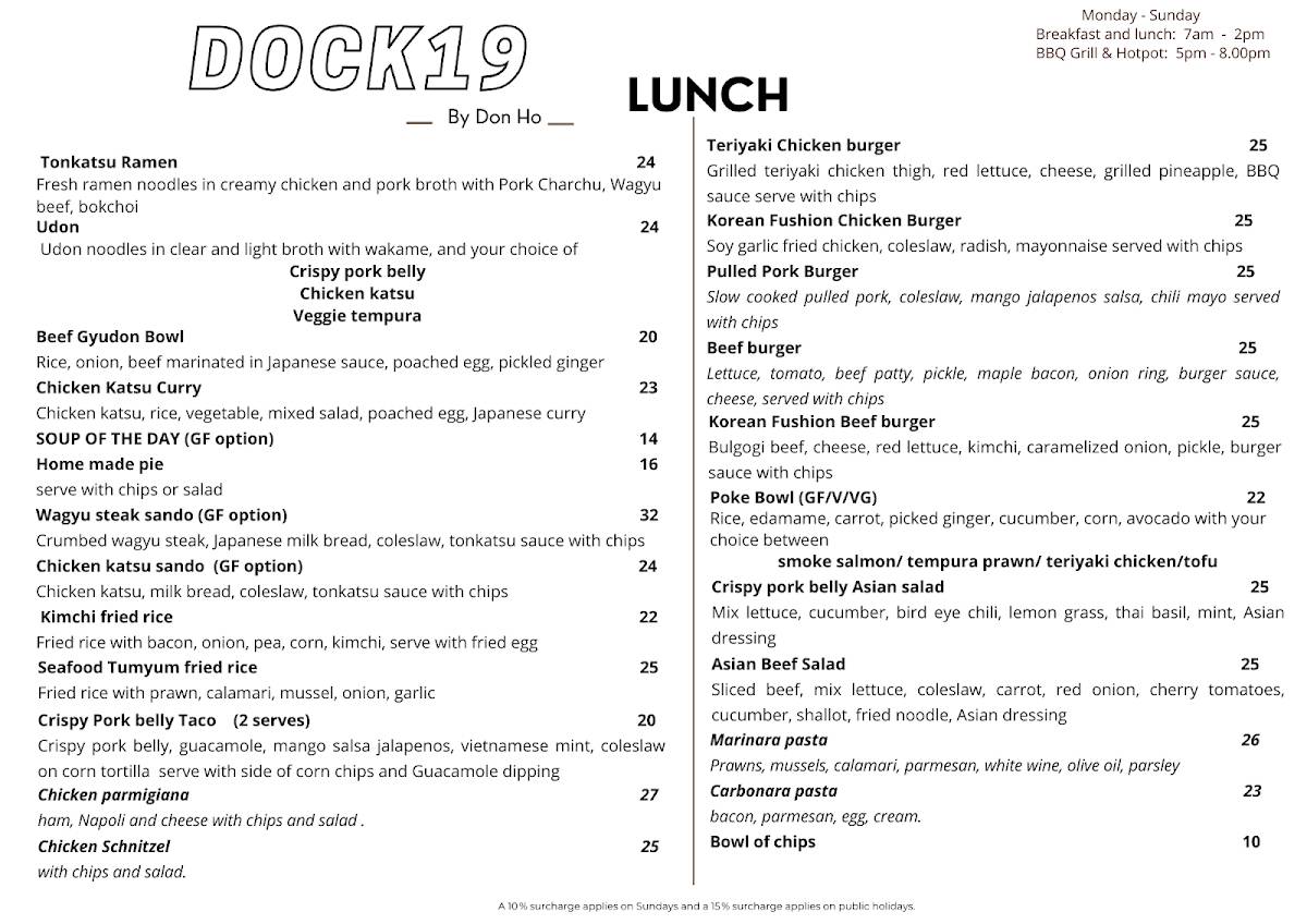 Menu at DOCK19 by Don Ho cafe, Traralgon