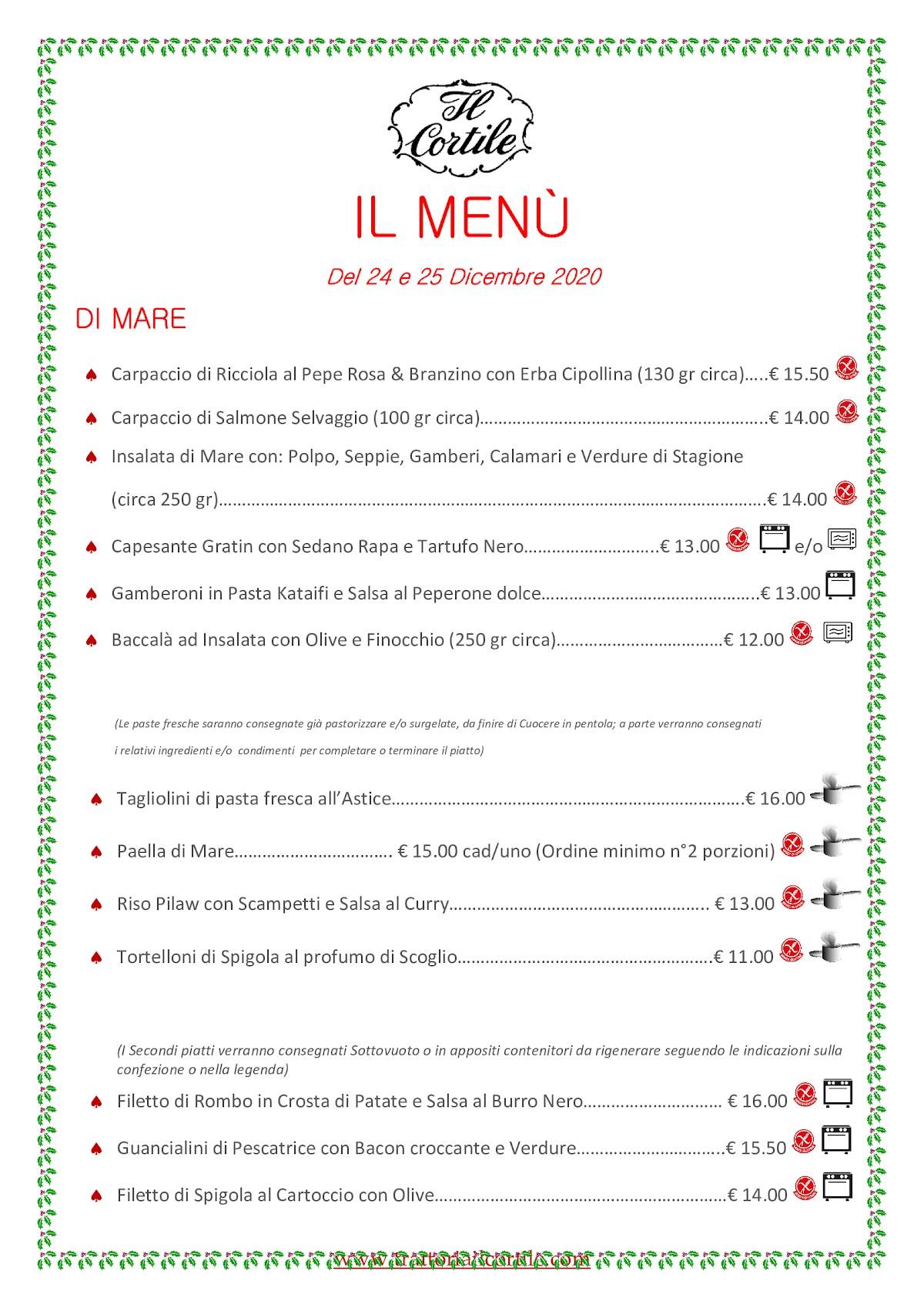Menu da Il Cortile ristorante, Parma
