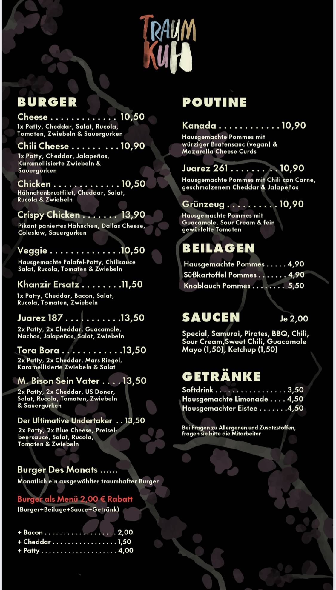 Menu at Traumkuh Nordwestzentrum restaurant, Frankfurt