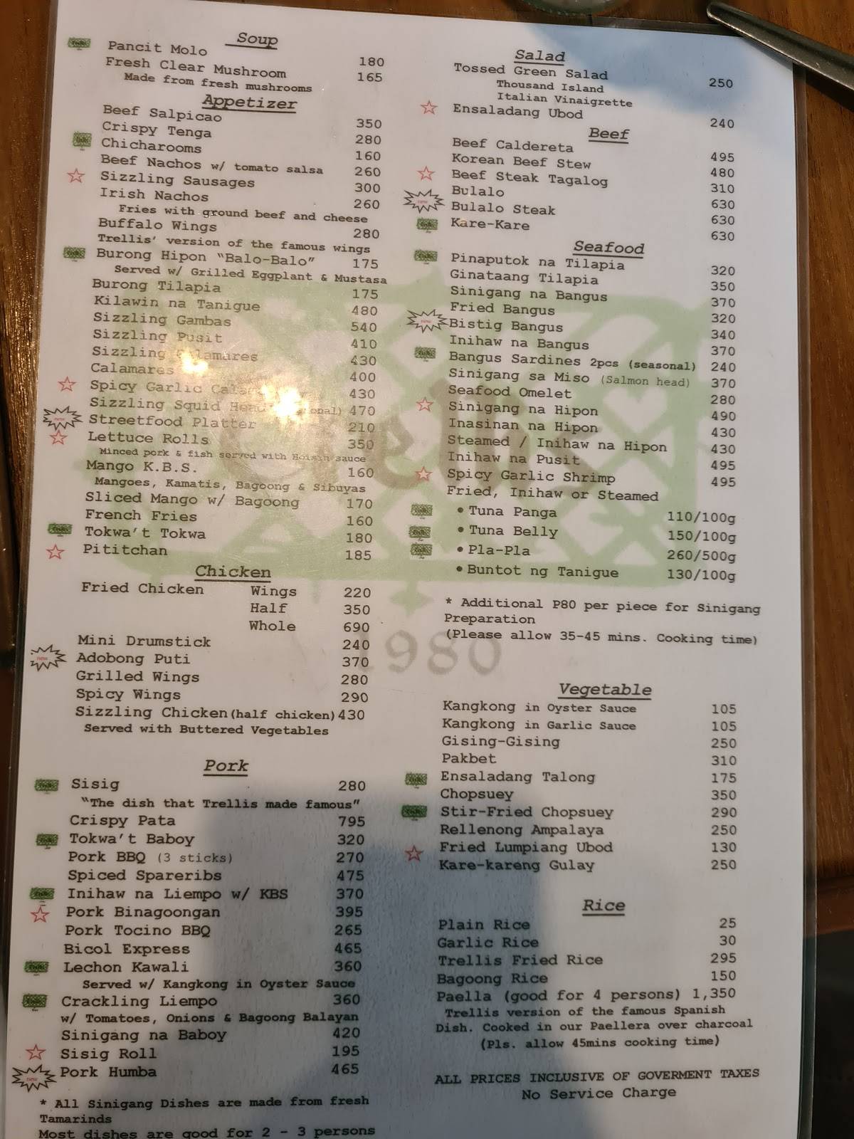 Menu at Trellis restaurant, Quezon City