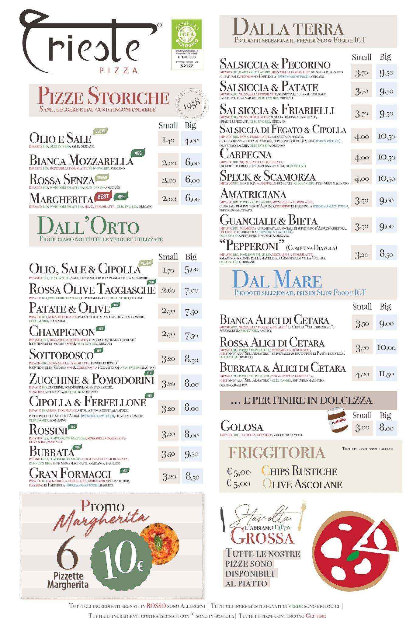 Menu da Trieste Pizza ristorante, Fano