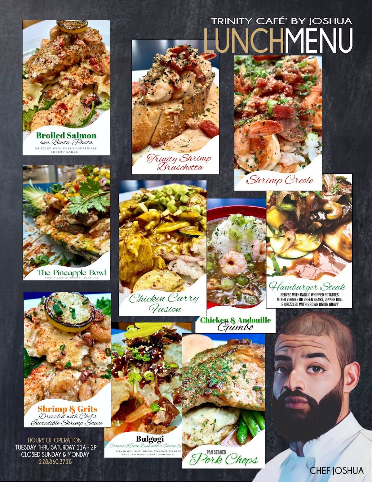 Menu at Trinity Cafe by Joshua, Biloxi