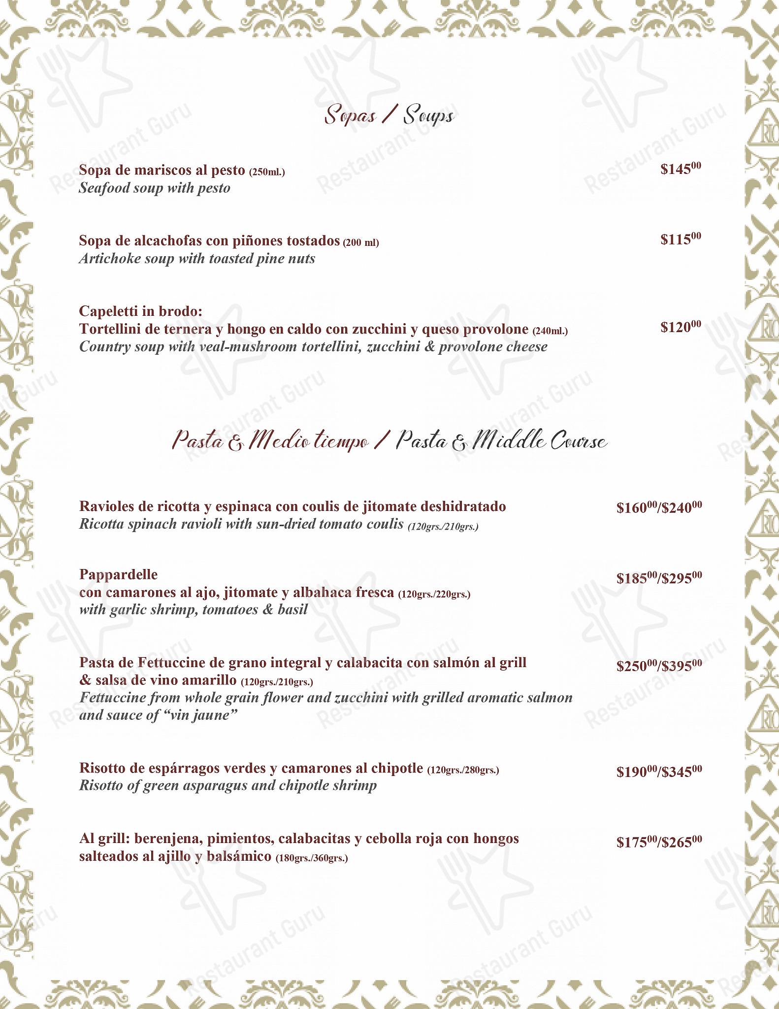 Menu at TRIO RESTAURANT, Puerto Vallarta
