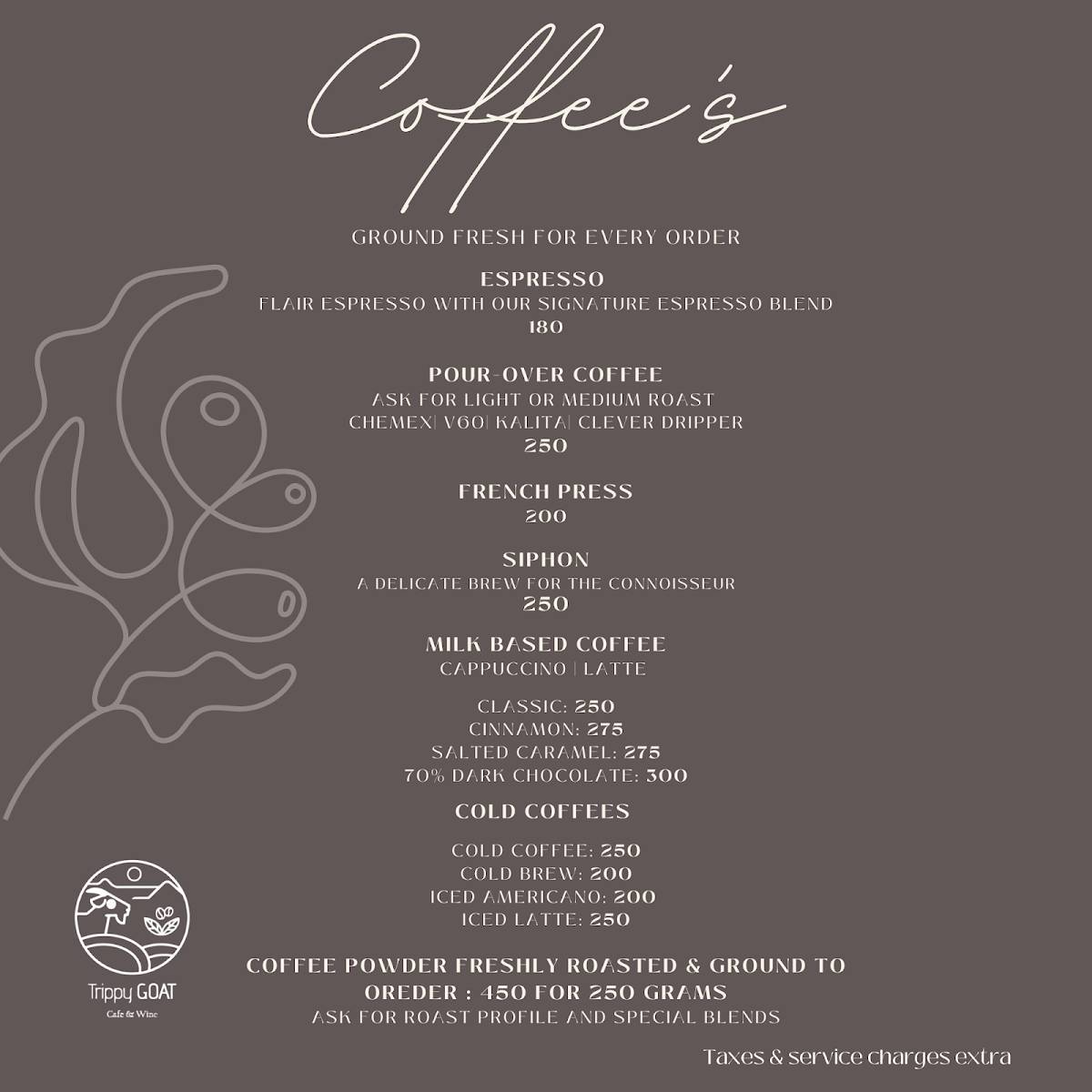 Menu at Trippy Goat Cafe, Bengaluru