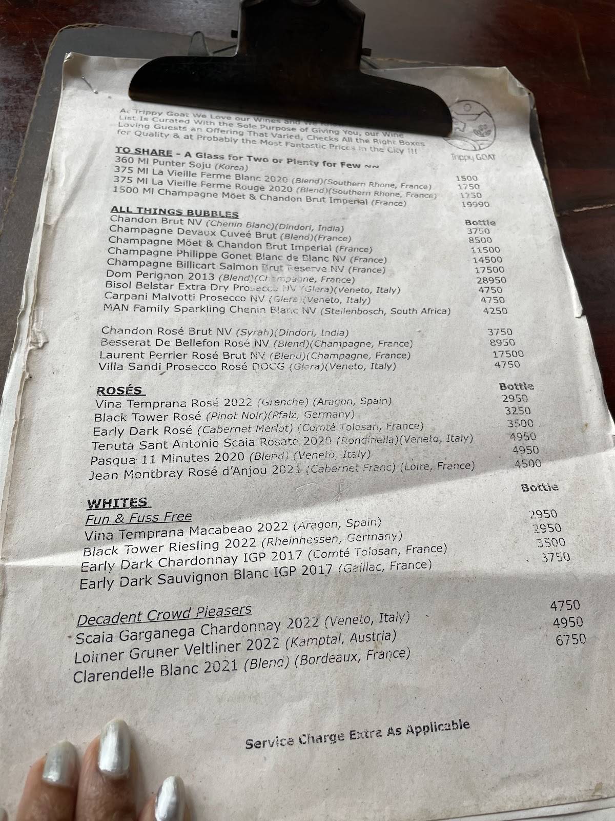Menu at Trippy Goat Cafe, Bengaluru