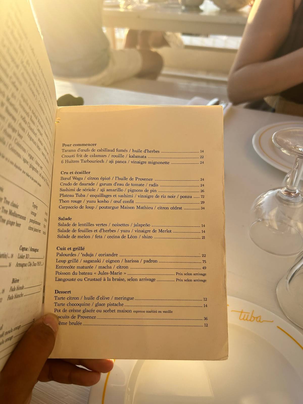 Menu at Tuba Club - Cabanons et Restaurant, Marseille
