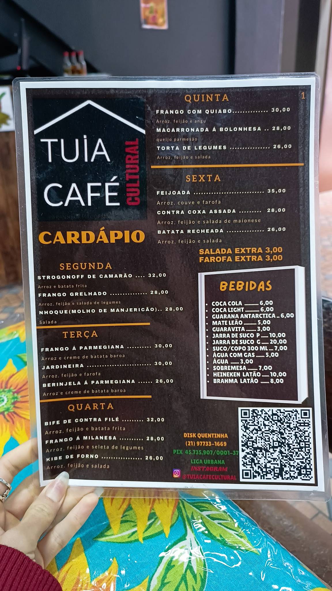 Menu em Tuia café cultural, Rio de Janeiro