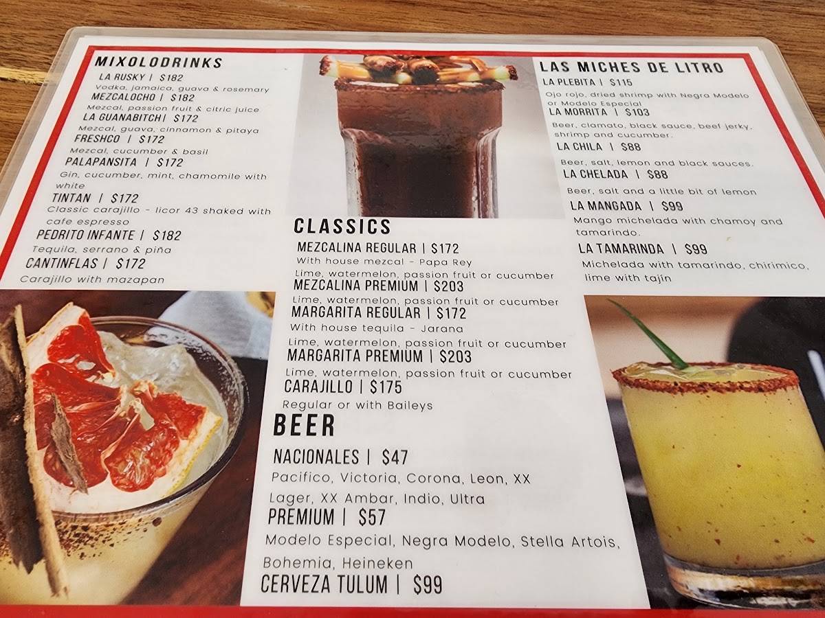 Carta del restaurante Los Morros Aldea Zama, Tulum