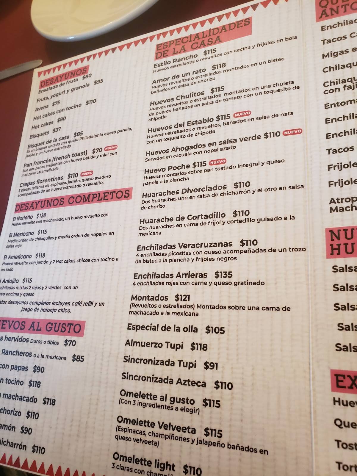 Carta de Tupinamba Restaurante, Reynosa, Venustiano Carranza 345