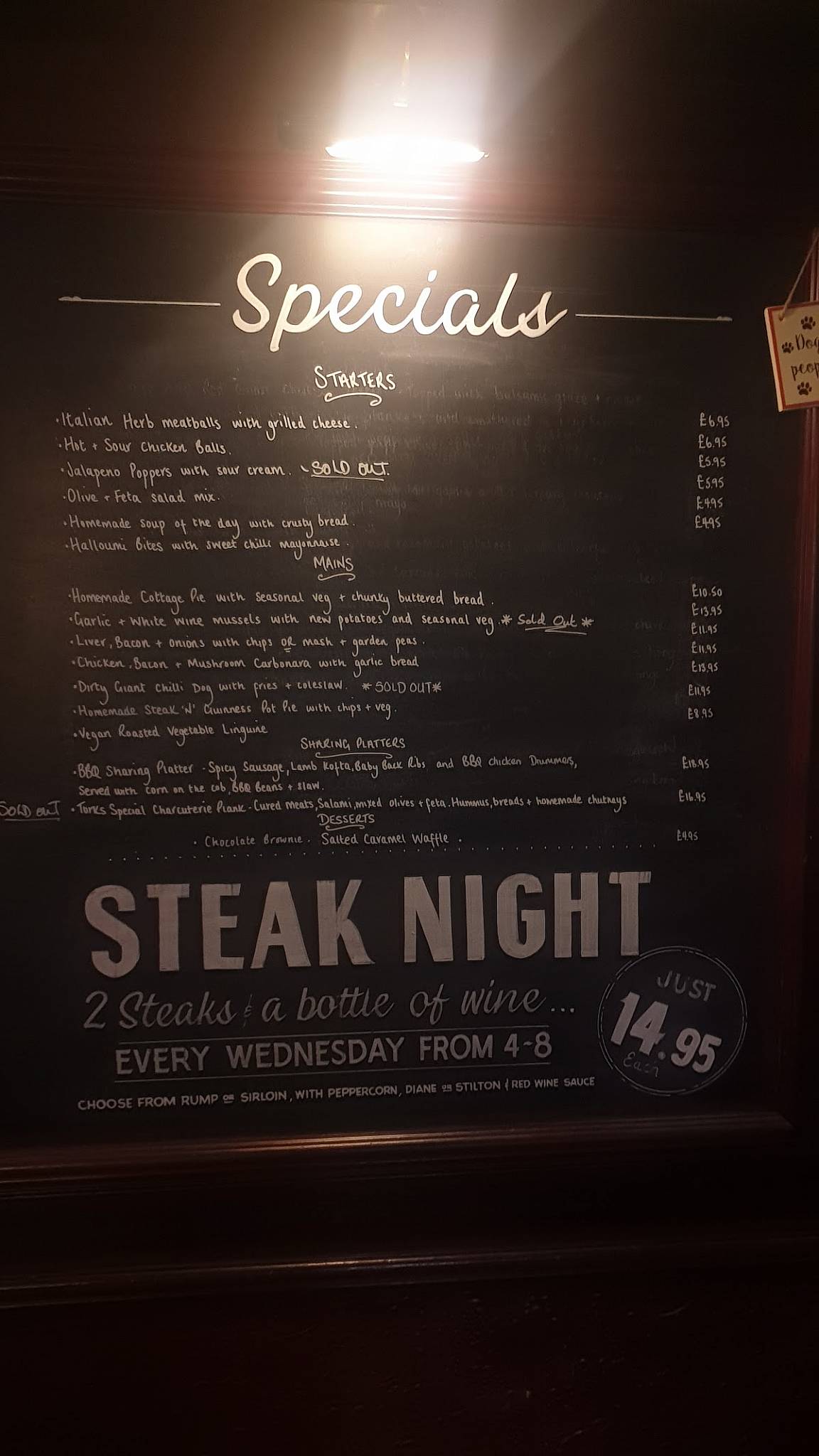 Menu at Turks Head pub & bar, St Helens