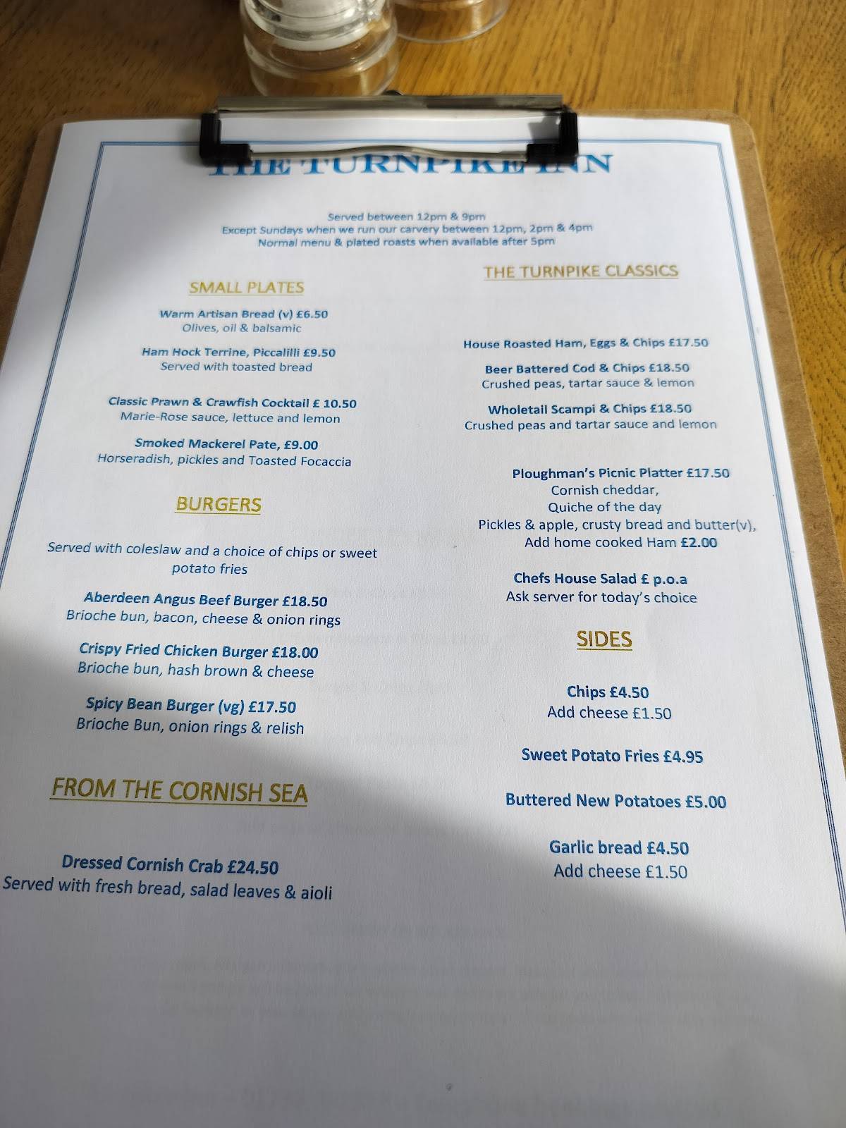 Menu at Turnpike Inn pub & bar, Hayle