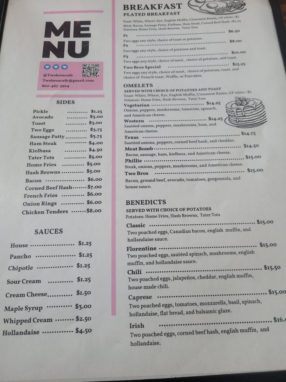 Menu at Two Brothers Cafe, East Hampton, 20 E High St