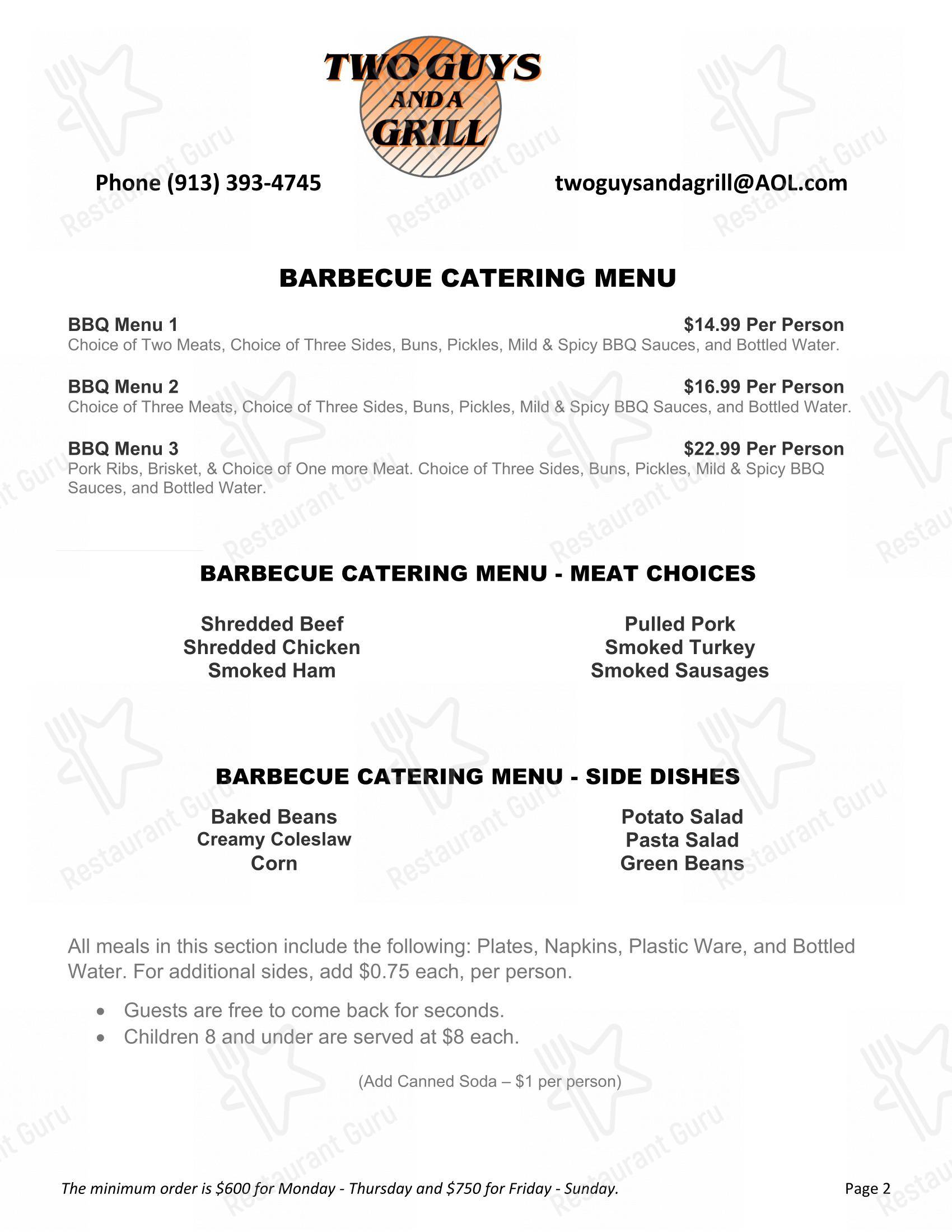 Menu at Two Guys and a Grill BBQ, Olathe