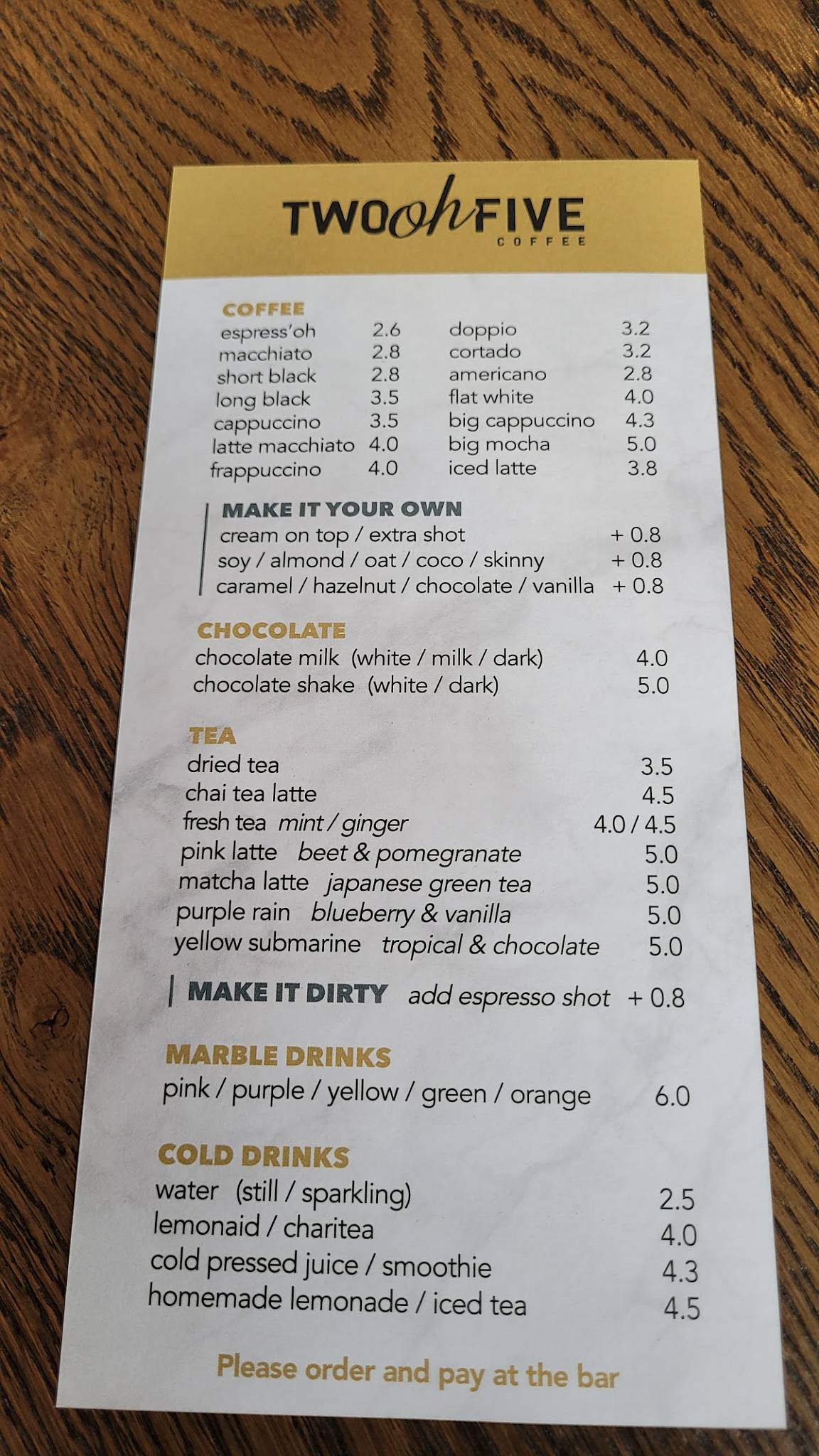 Menu au Two Oh Five, Maasmechelen