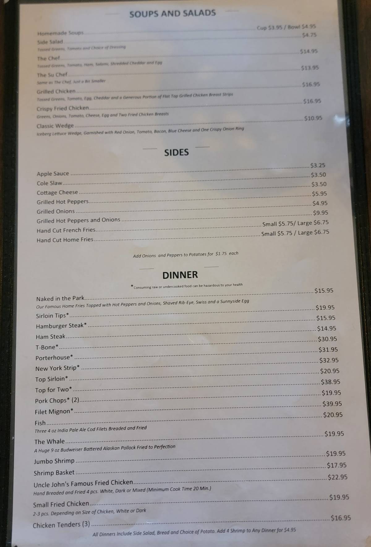 Menu at UNCLE JOHN’S PLACE restaurant, Mansfield