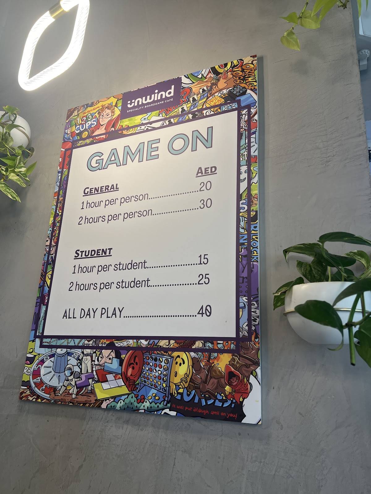 Menu at Unwind Speciality Boardgame Cafe - Zabeel, Dubai