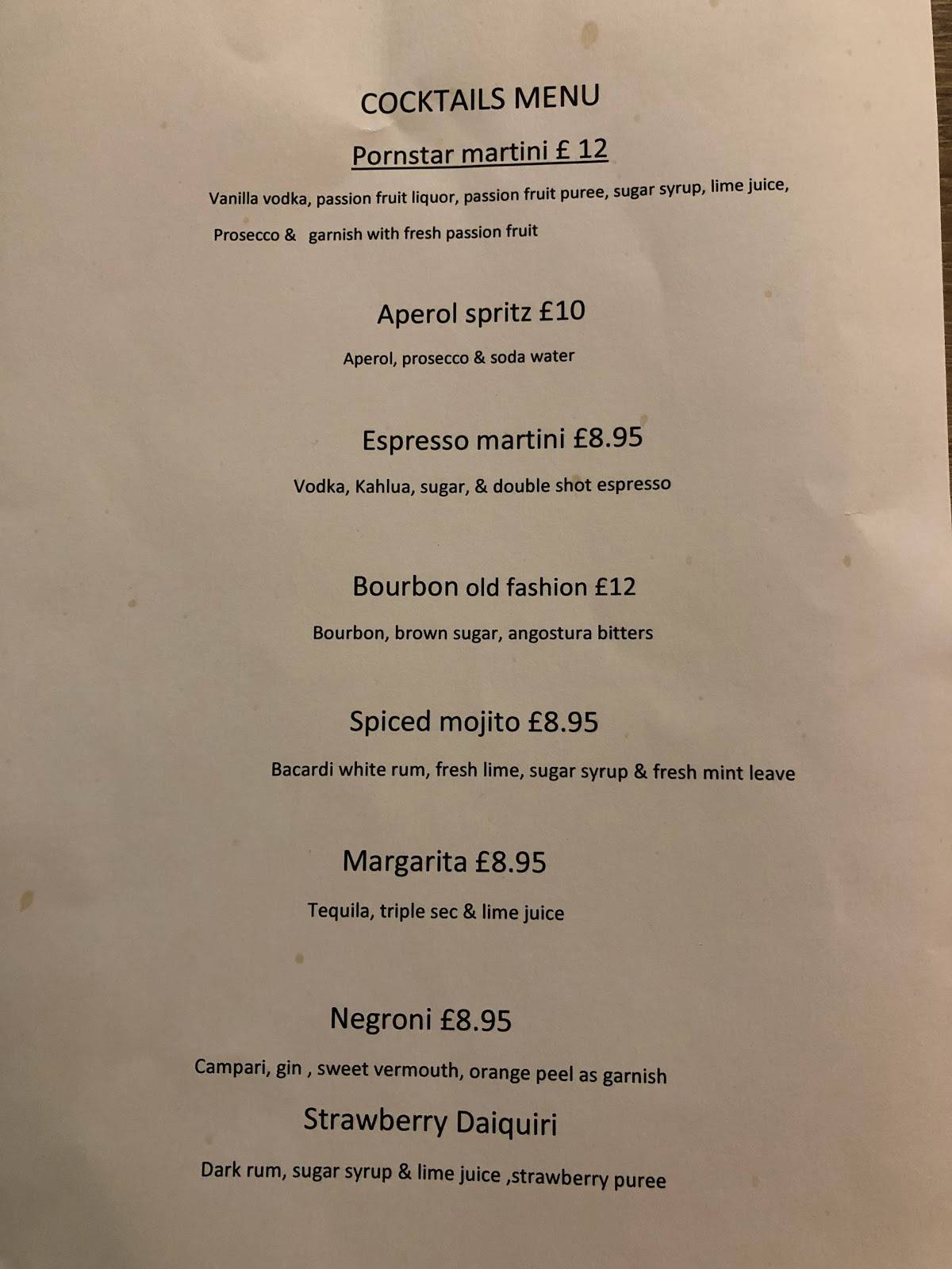 Menu at Urban Bar & Kitchen, Cardiff