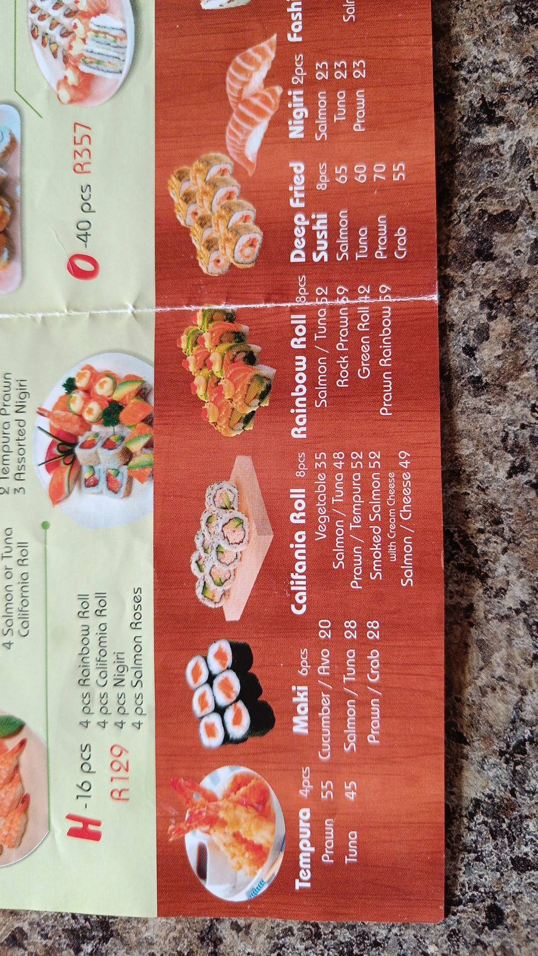 Menu at Urban Sushi & Chinese restaurant, Cape Town