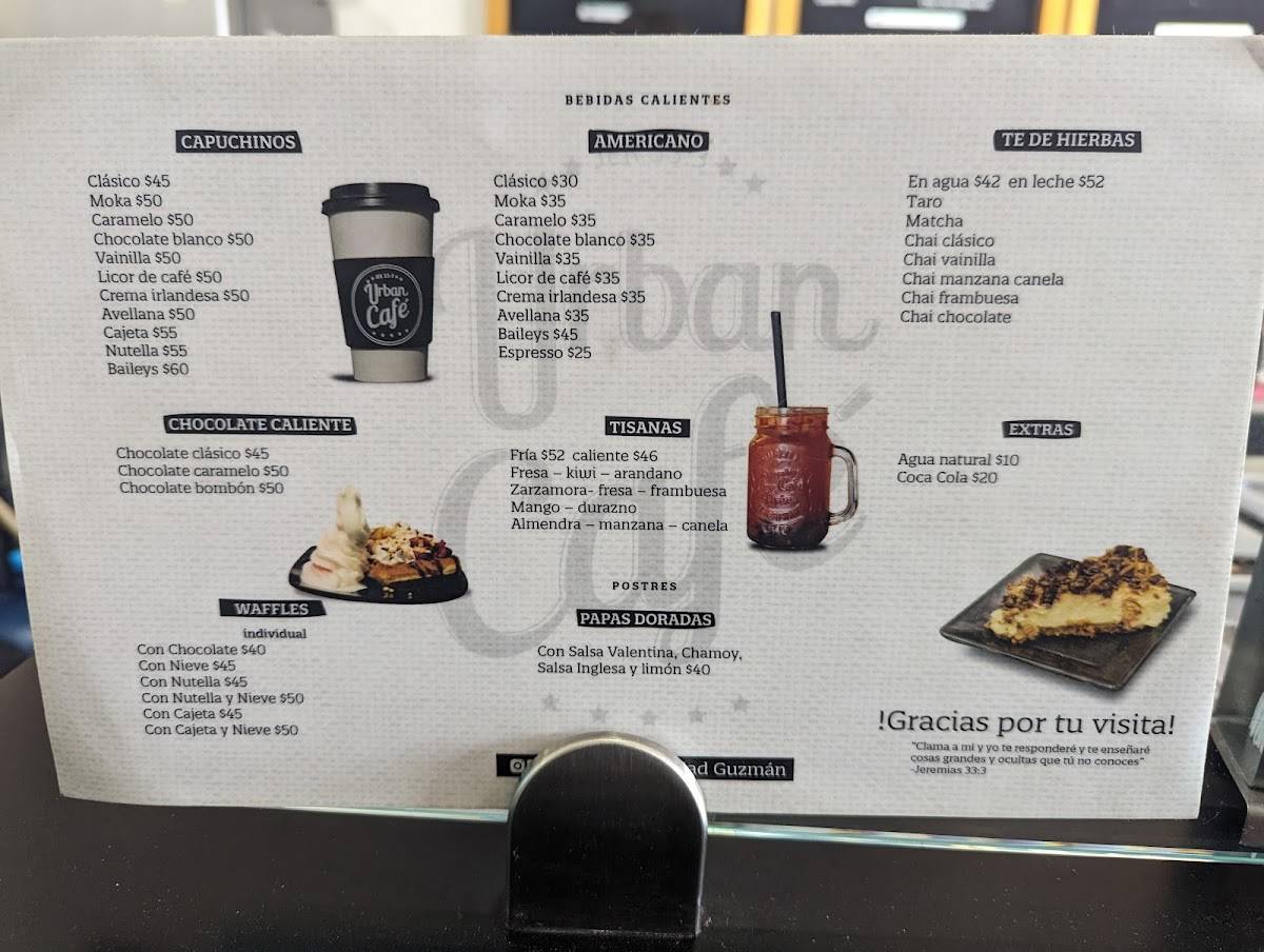 Menu at Urban café, Ciudad Guzmán