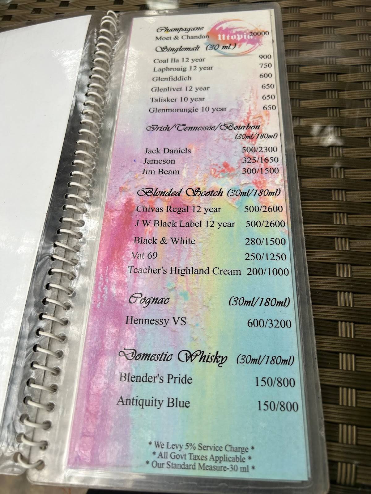 Menu at Utopia Dine High, Lonavala