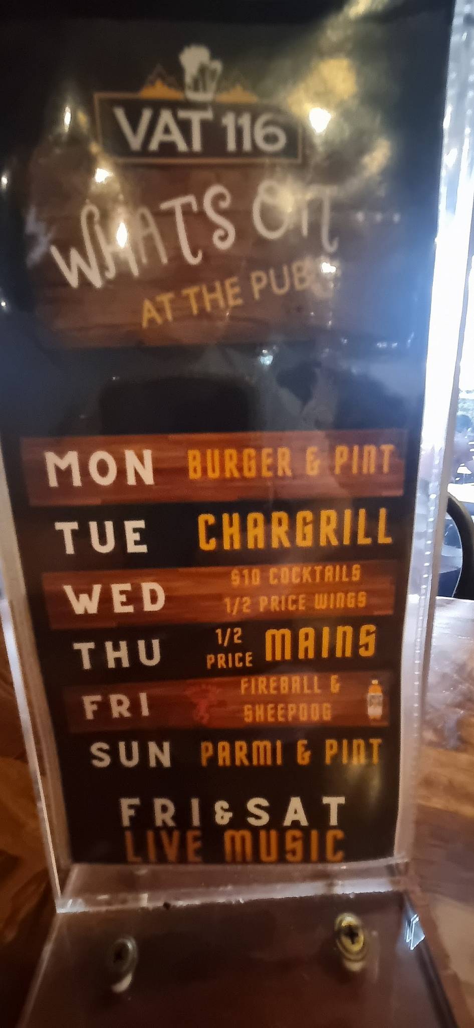 Menu at VAT 116 pub & bar, Rockingham