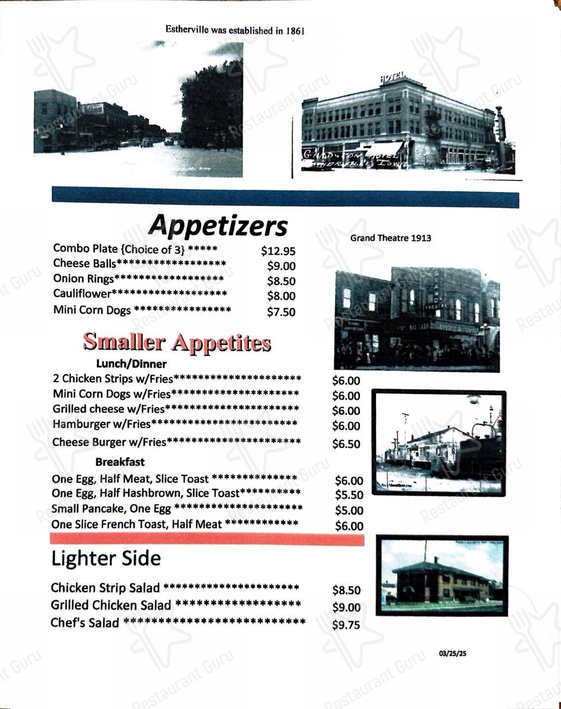 Menu at VFW Club Post 3388, Estherville