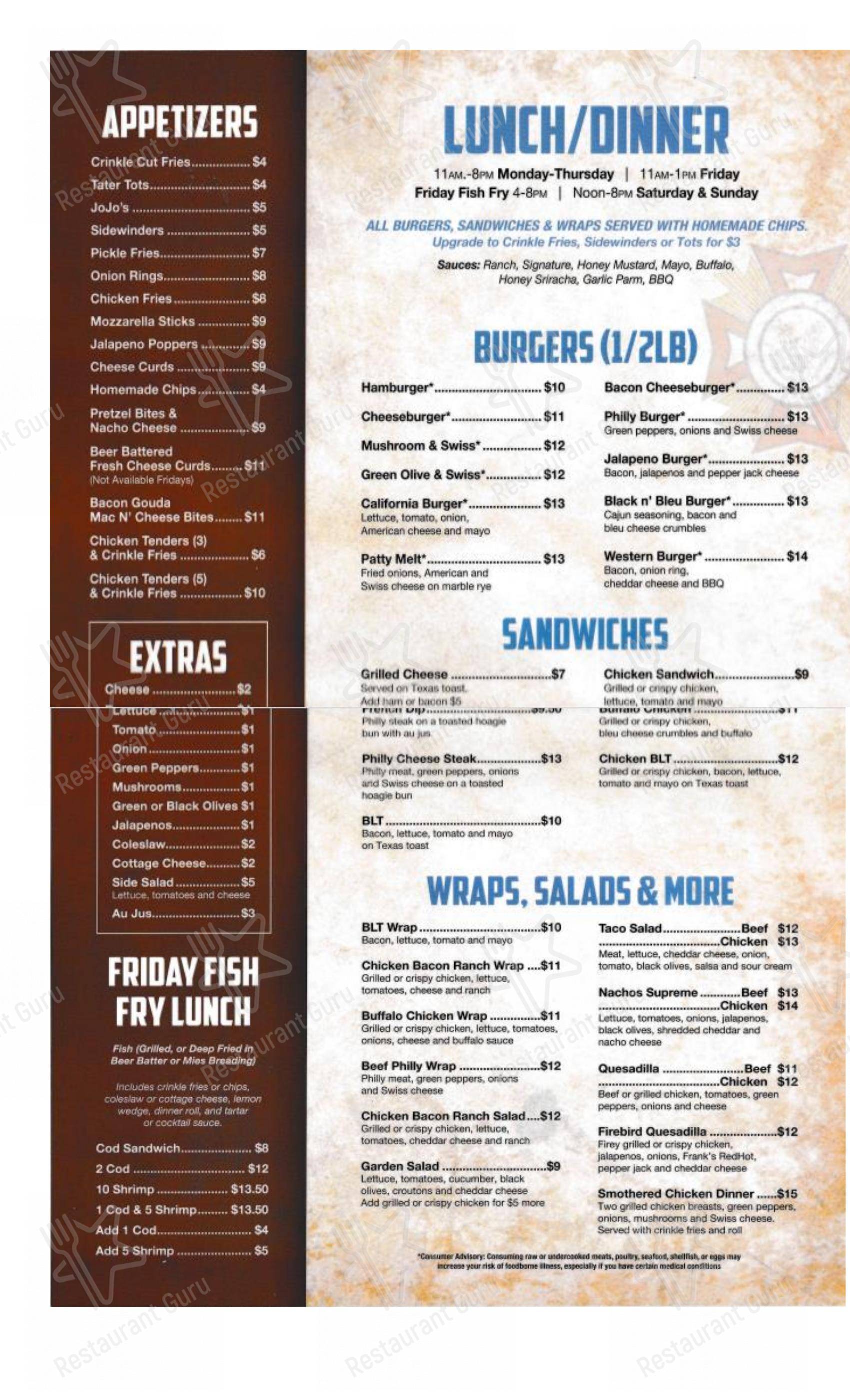 Menu at VFW Post 305 pub & bar, Eau Claire, Starr Ave