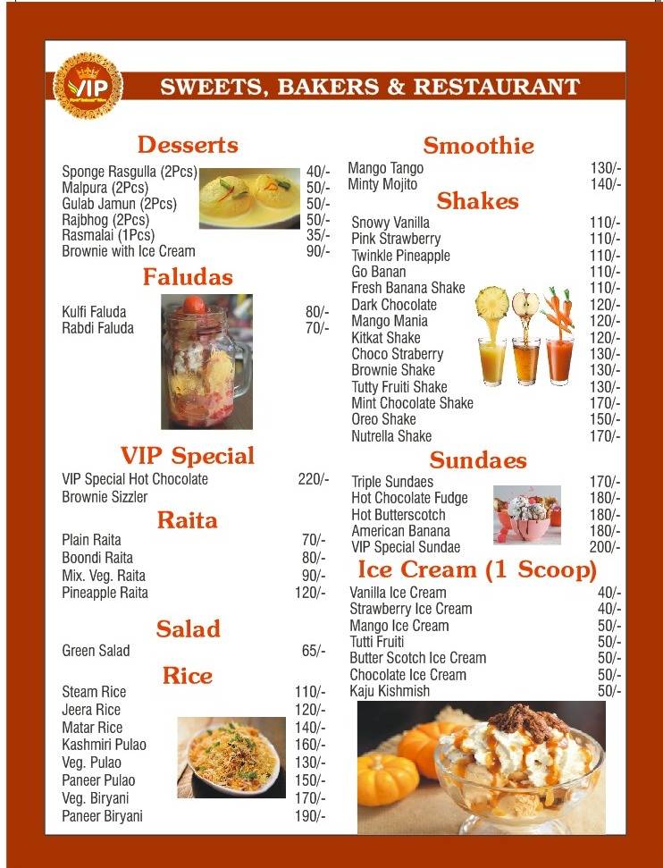 Menu at VIP Sweets & Restaurant - Best Indian Sweets Shop Family ...