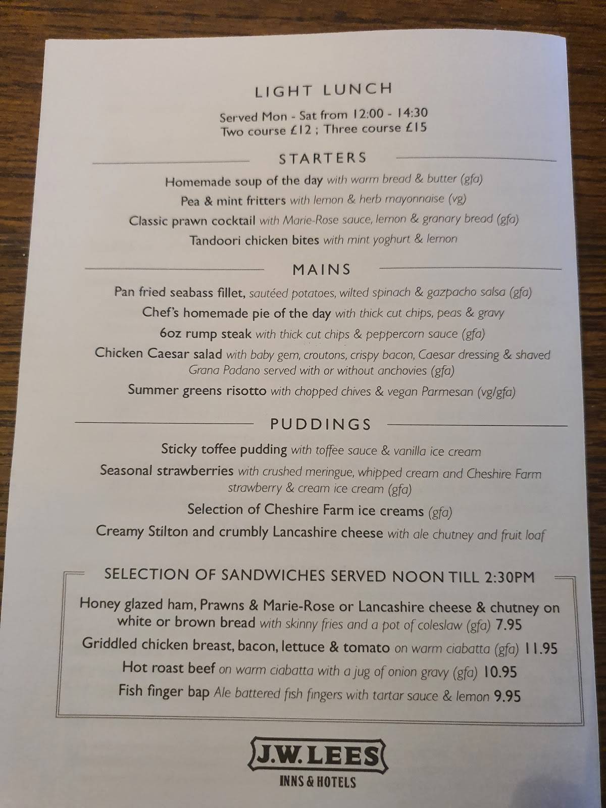 Menu at Vale Royal Abbey Arms pub & bar, Delamere, Chester Rd