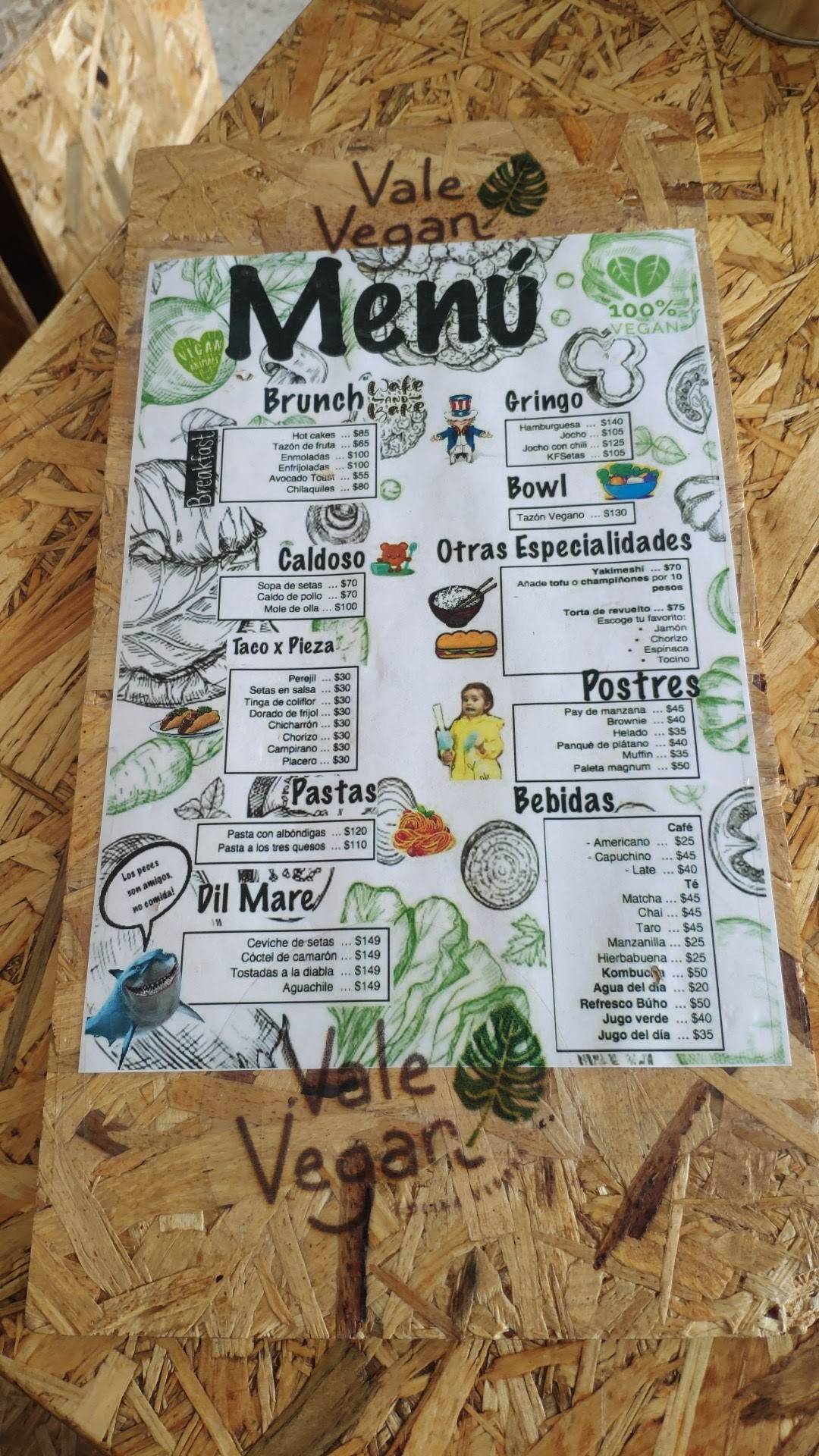 Menu at Vale vegan restaurant, San Andres Cholula