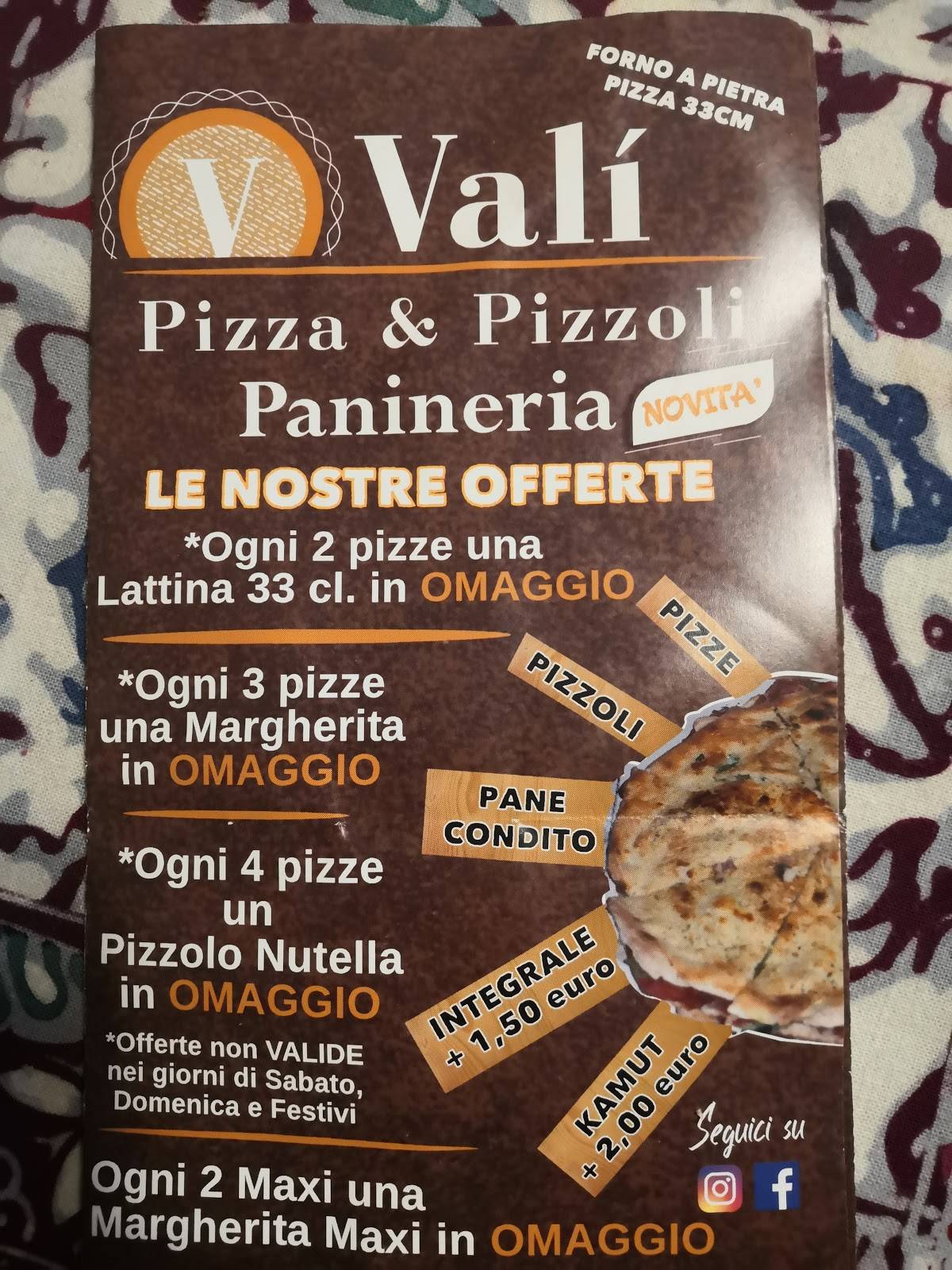 Menu da Valí Pizza E Pizzoli ristorante, Catania, Corso Indipendenza